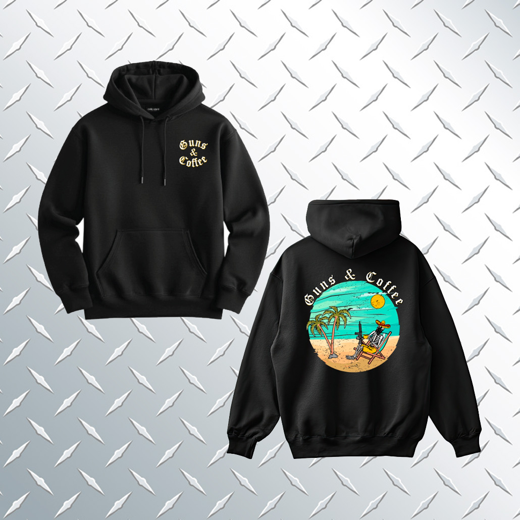 Guns & Coffee: Beach Scene Hoodie - Hero Industries